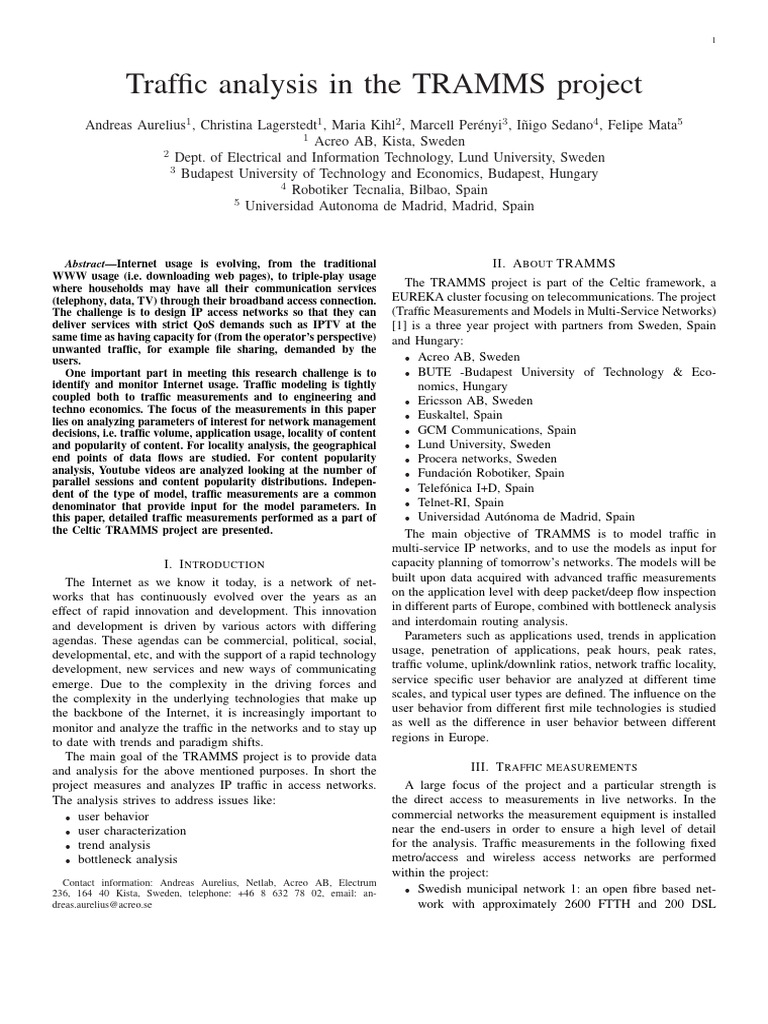 Traffic Analysis in The TRAMMS Project | PDF | Computer Network ...
