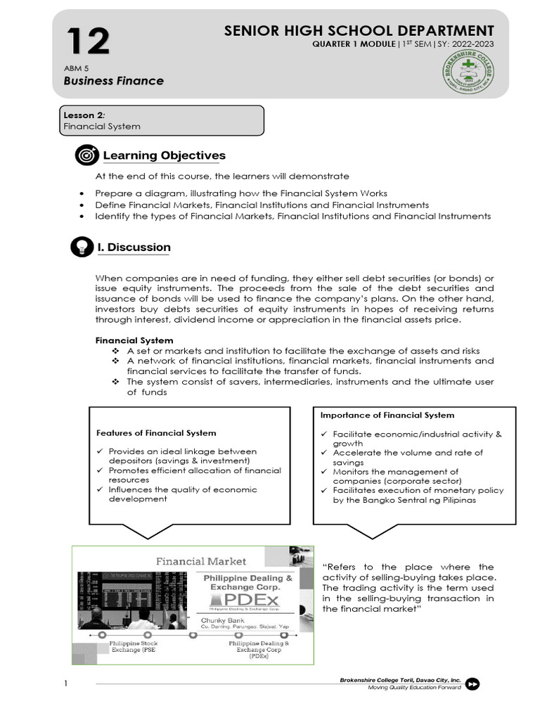 Business Finance-Lesson-2 Financial System | PDF | Stocks | Financial ...