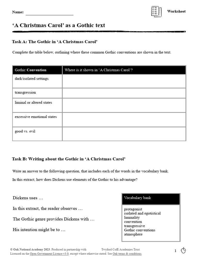 A Christmas Carol As A Gothic Text Worksheet Questions | PDF