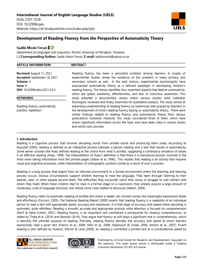 Paper 3 2021 3 9 Development Of Reading Fluency From The Perspective