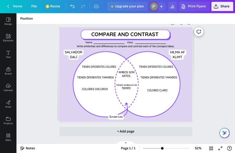 Purple Compare and Contrast Venn Diagram Graphic Organizer - A4 ...