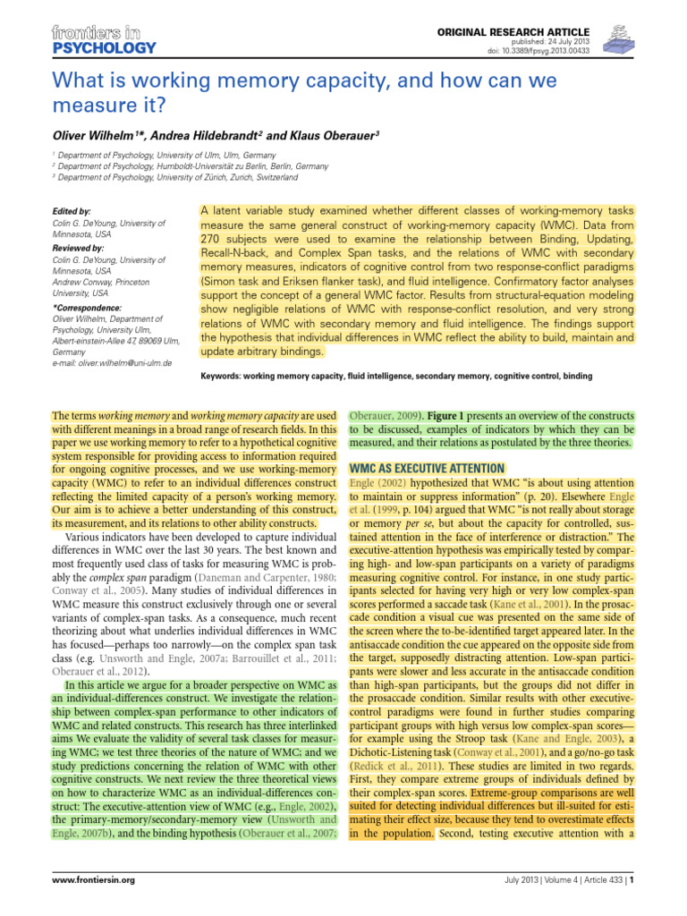 2013 OberauerWhatisWMC | PDF | Working Memory | Memory