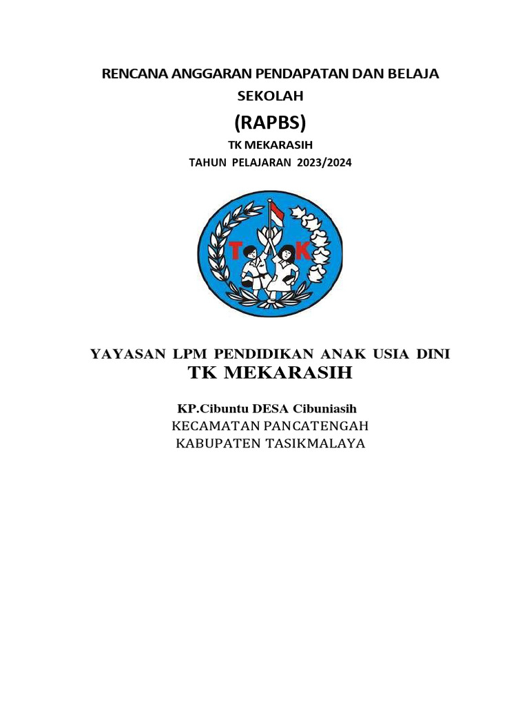 RAPBS TK Mekarasih 2023/2024: Rincian Biaya | PDF