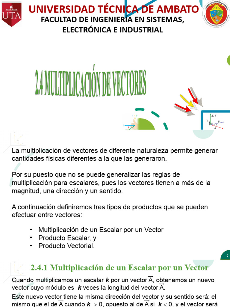 Multiplicación de Vectores: Tipos y Ejemplos | PDF | Escalar ...