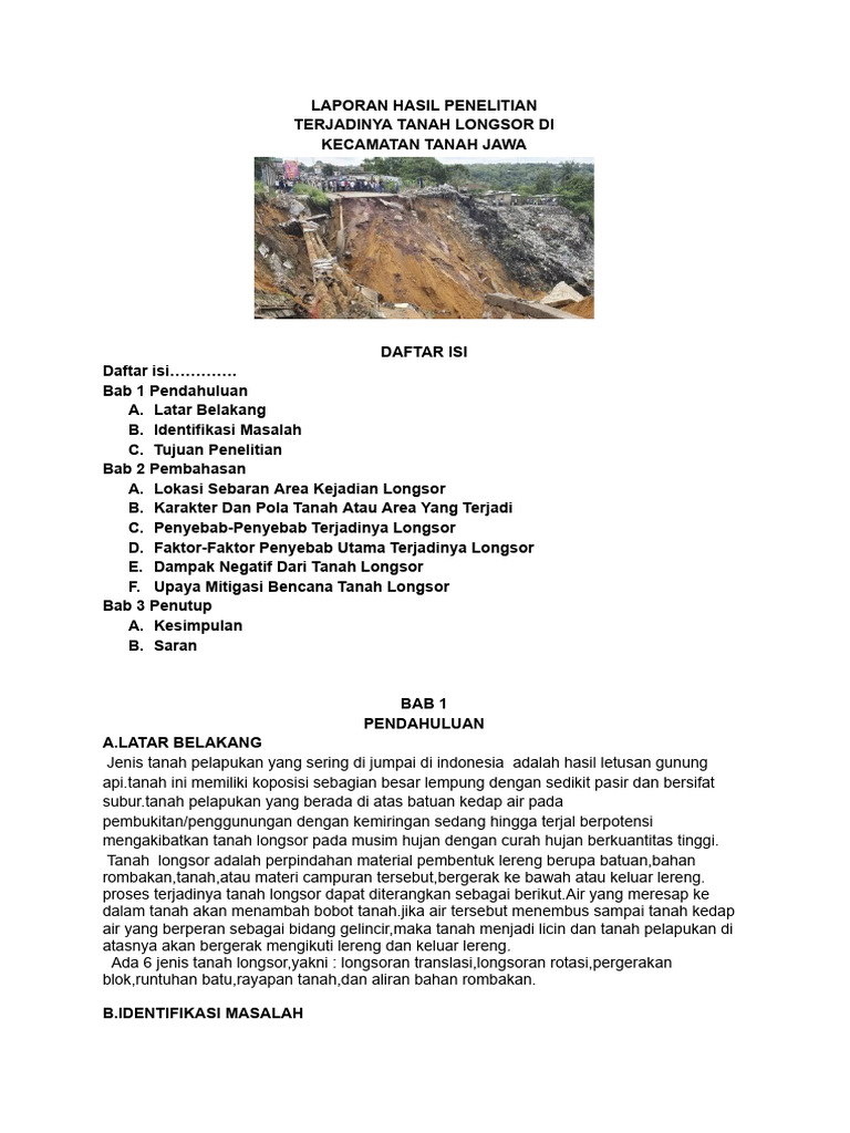 Tanah Longsor di Tanah Jawa: Penyebab dan Mitigasi | PDF | Sains ...
