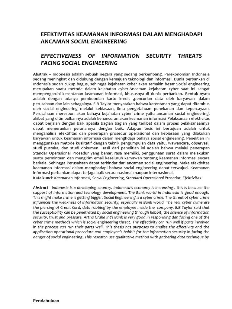 Efektivitas Keamanan Informasi Dalam Menghadapi Ancaman Social Engineering Suherman 73 | PDF