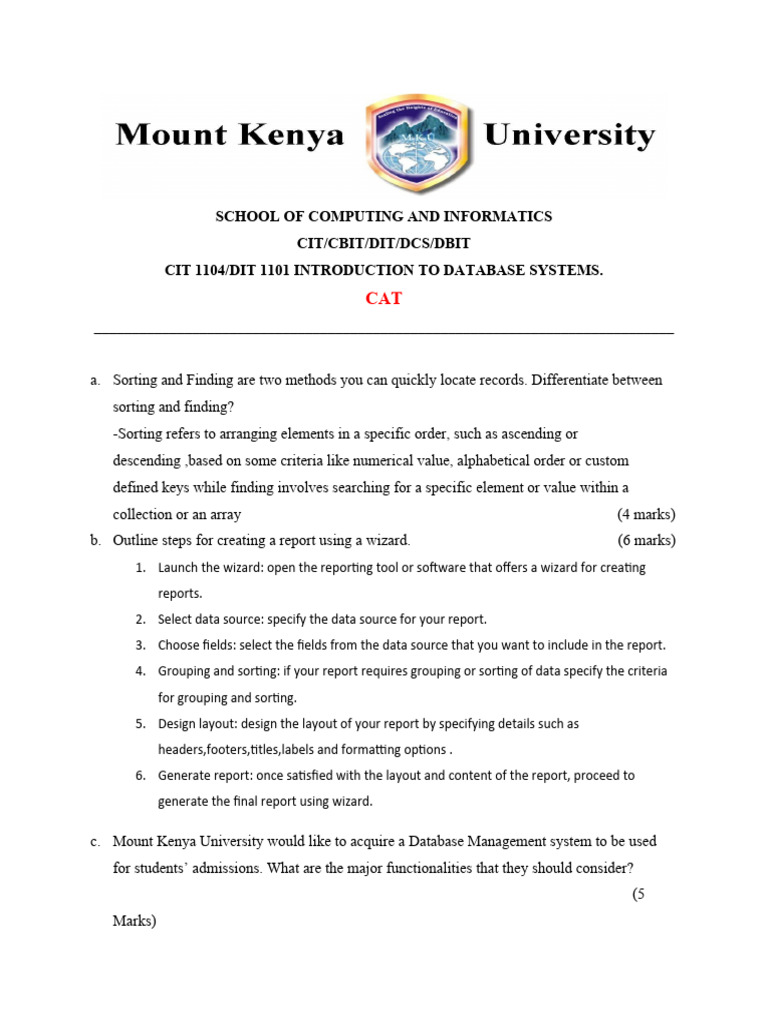 Cat 1 Introdution to Database | PDF | Databases | Information Technology