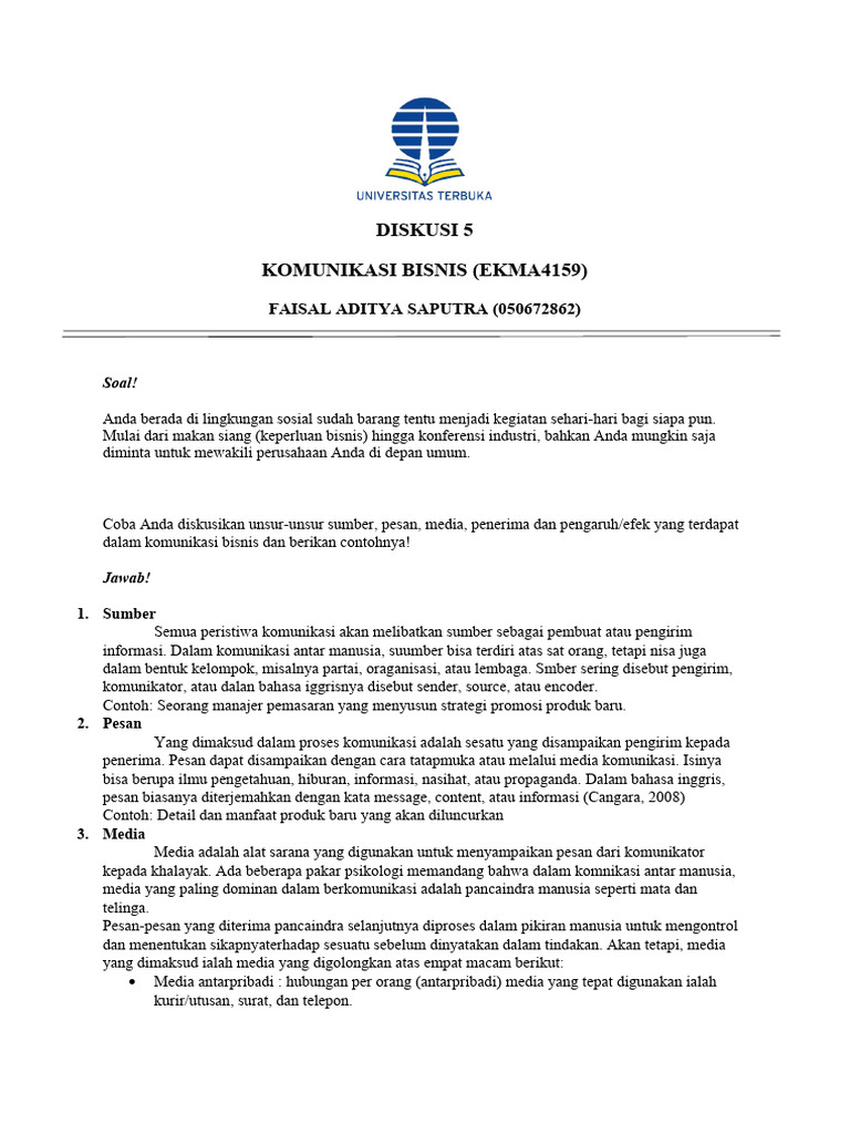 Diskusi 5 Komnikasi Bisnis-Faisal Aditya Saputra | PDF