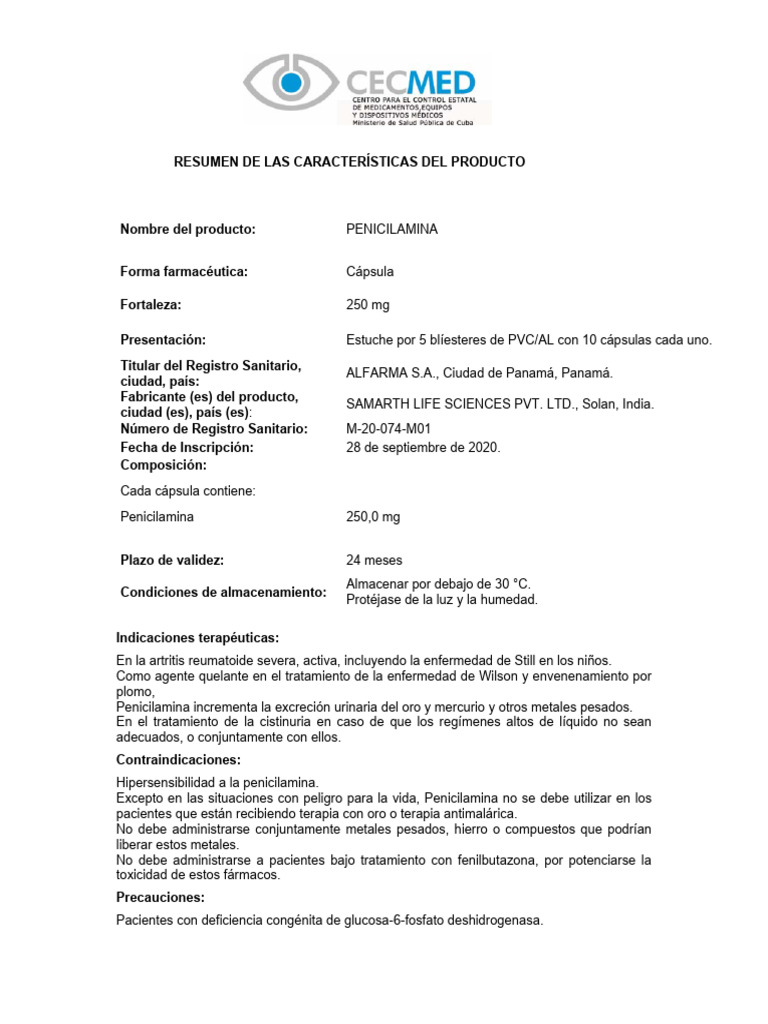 Características y usos de Penicilamina | PDF | Quelación | Medicina CLINICA