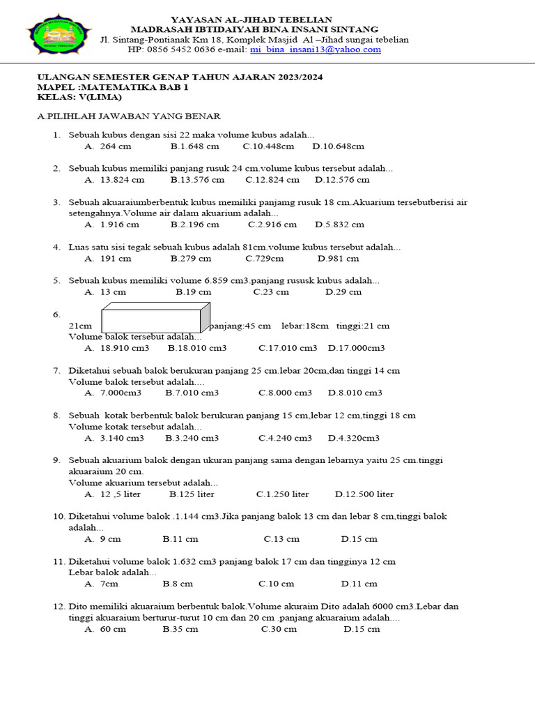 Soal Uts MTK 2024 | PDF