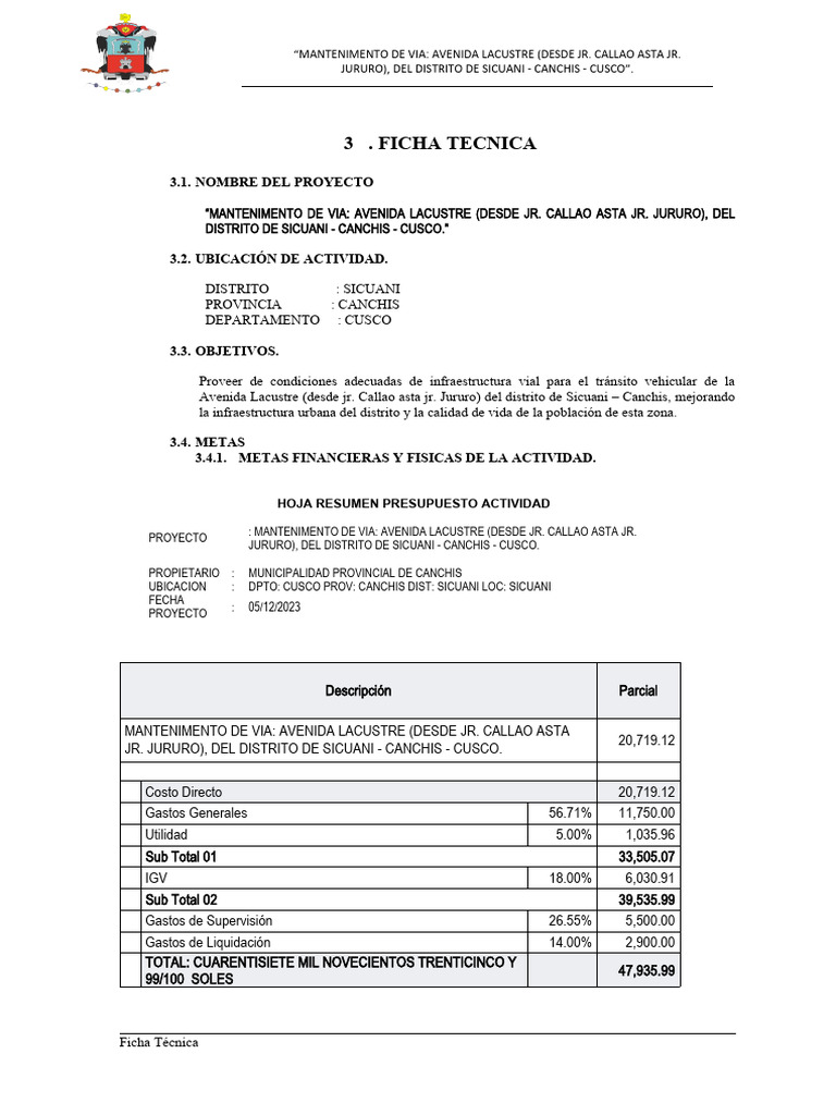 Ficha Tecnica Ok | PDF