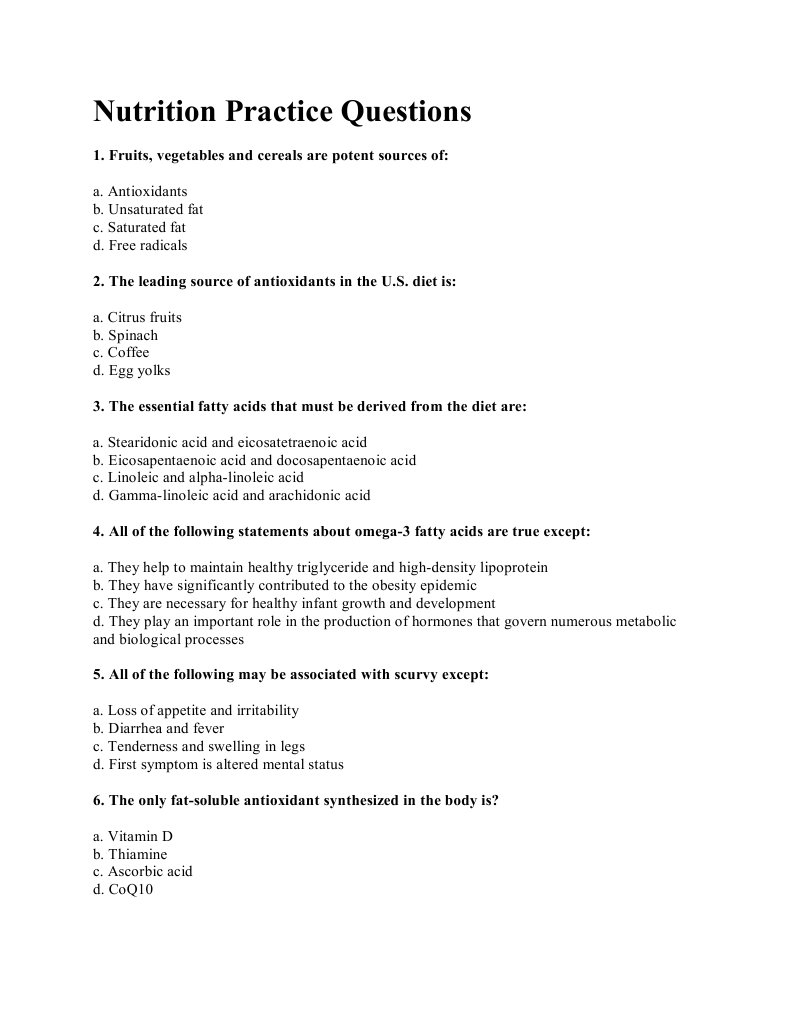 Nutrition Practice Questions | Download Free PDF | Vitamin | Antioxidant