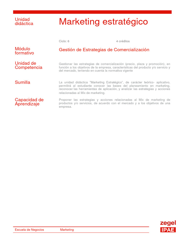 Sílabo Nuevo Formato - Marketing Estratégico | Descargar gratis PDF | Marketing | Producto (Negocio)