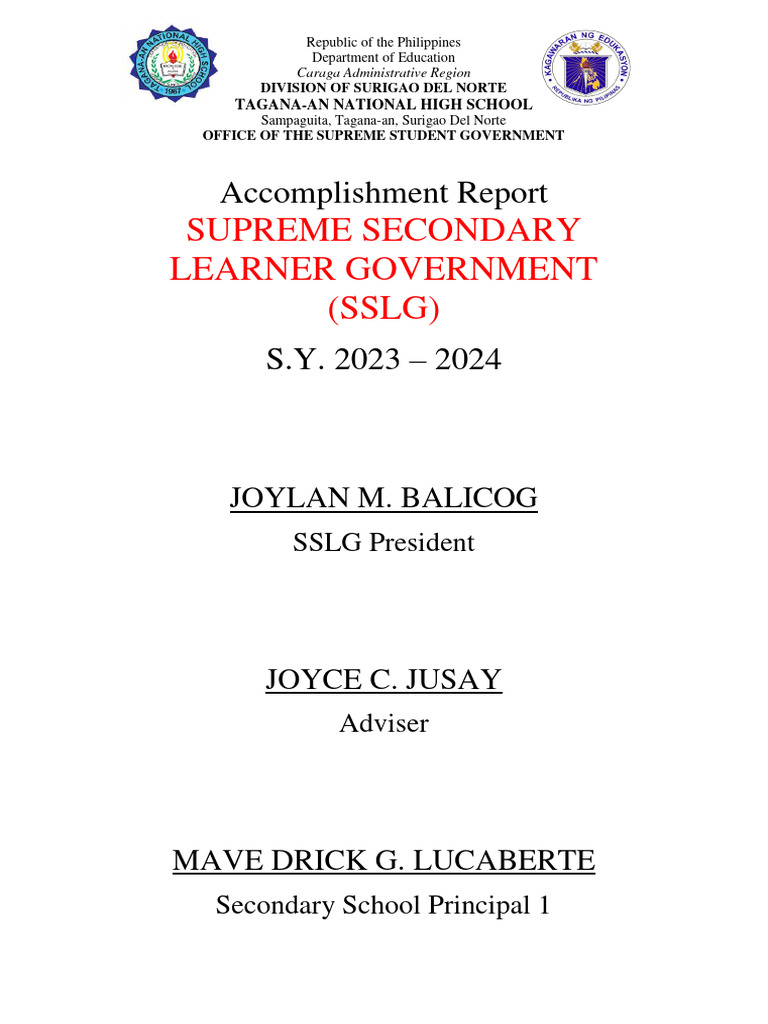 SSLG Accomplishment Report 2023-2024 | PDF | Teachers | Civic Engagement