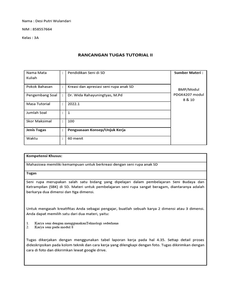Tugas Pendidikan Seni Di SD | PDF