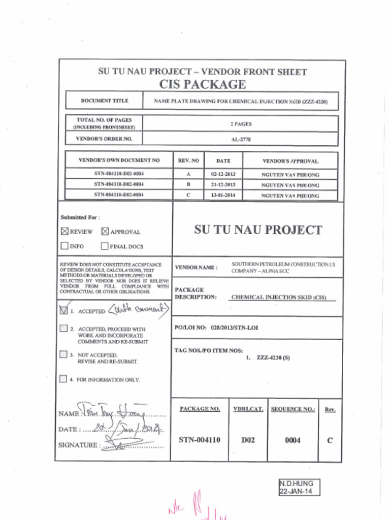 STN-004110-D02-0004 Rev C Name Plate Drawing For Chemical Injection ...