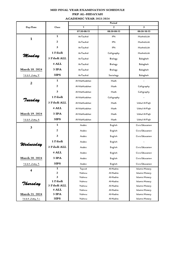 Jadwal Uts Genap 2024 | PDF | Quran | Islam
