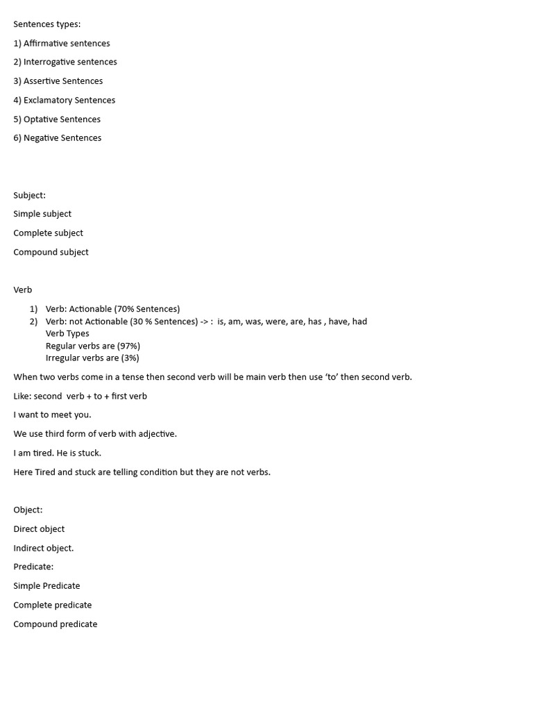 English Sentence Types and Verbs Guide | PDF