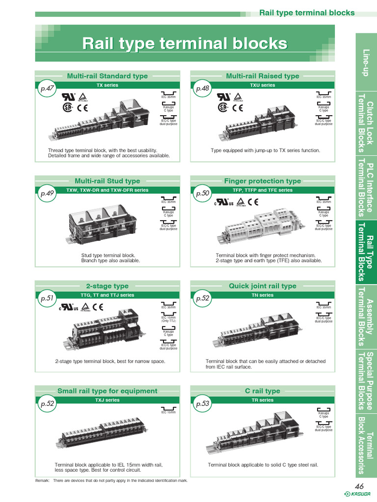 Rail Type Terminal Blocks Overview | PDF | Screw | Electrical Wiring