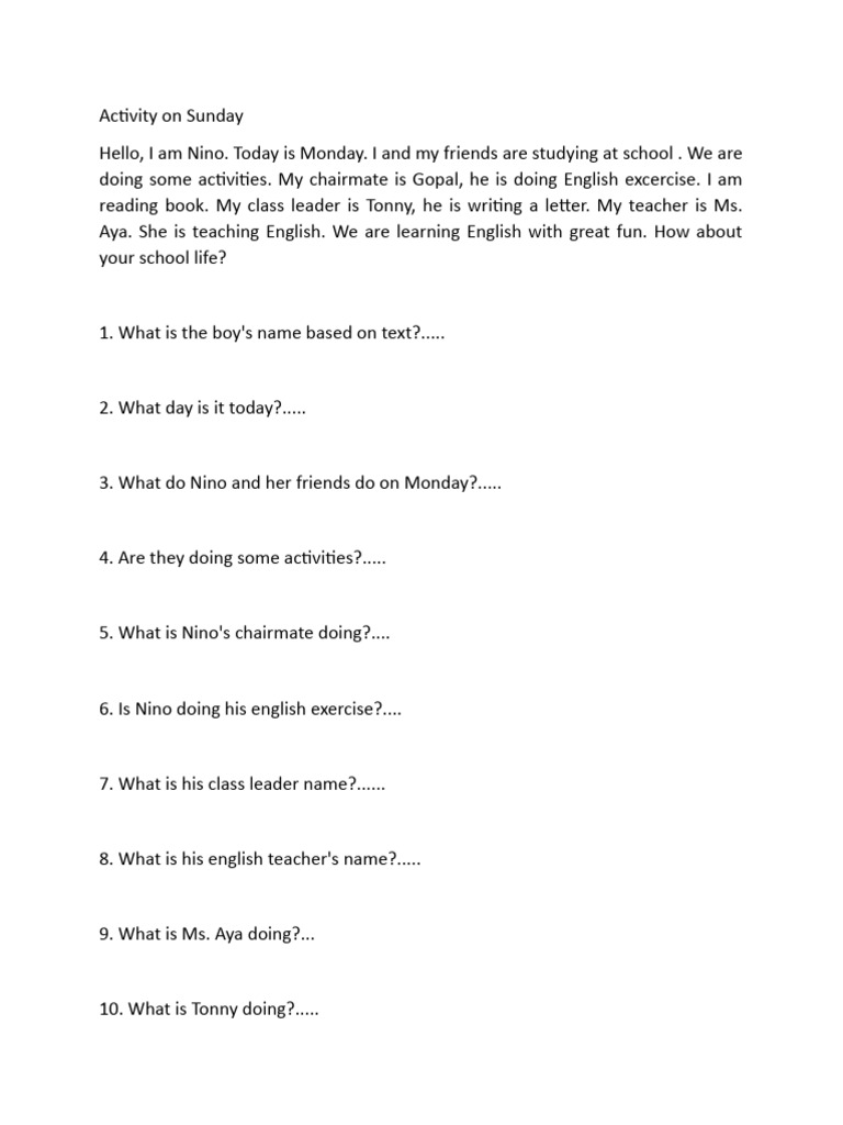 School Activities on a Monday | PDF