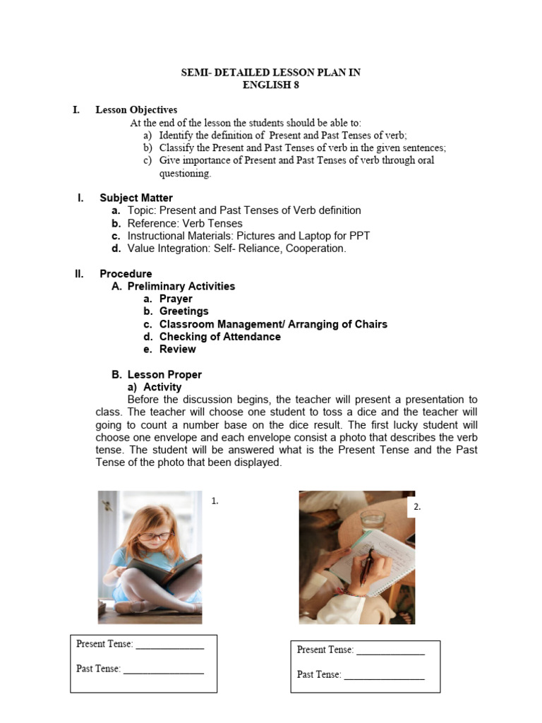 Lesson Plan on Verb Tenses for Grade 8 | PDF | Grammatical Tense | Verb
