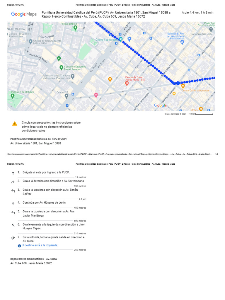 Ruta PUCP a Repsol Herco Combustibles | PDF