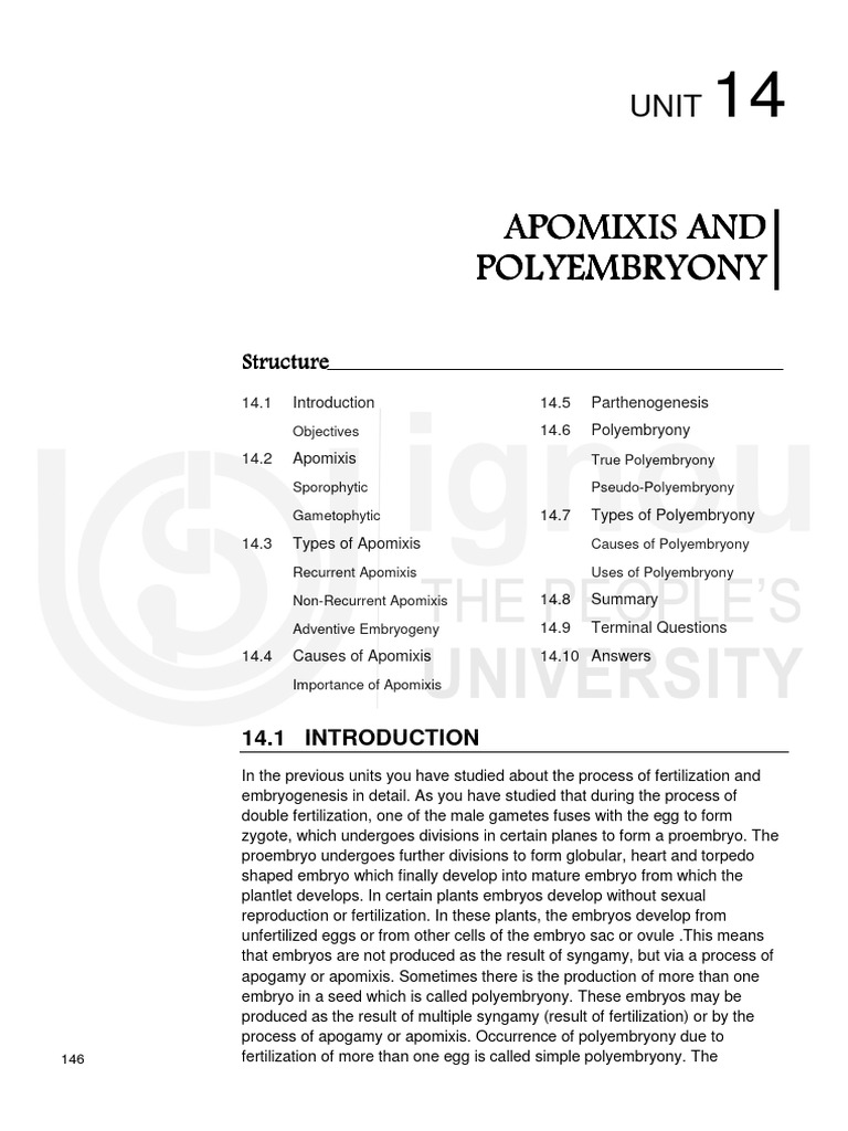 Apomixis and Polyembryony | PDF | Reproduction | Plants