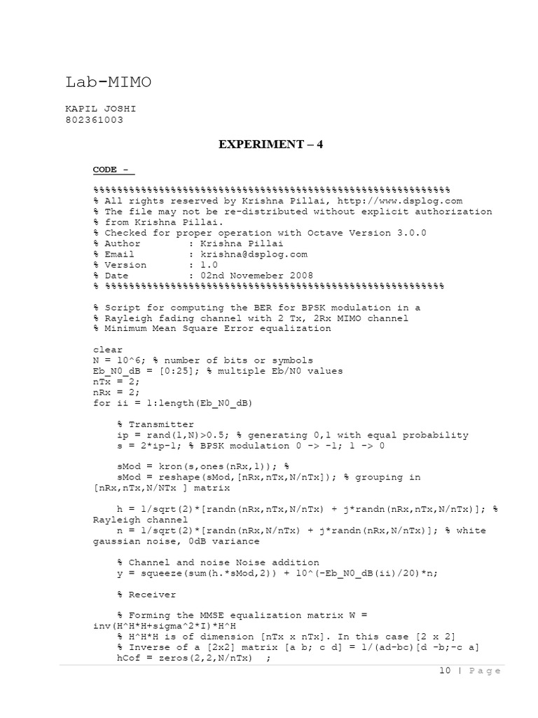 MIMO Exp4 | PDF | Statistical Theory | Telecommunications Engineering