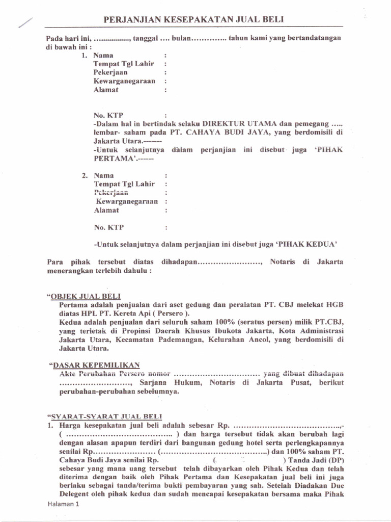 Draf Kesepakatan Jual Beli | PDF