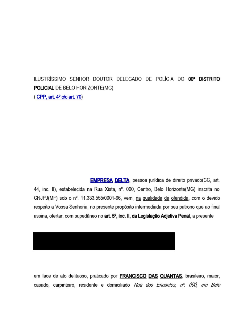 Modelo Noticia Criminis Estelionato Cheque Sustado - Cópia | PDF ...
