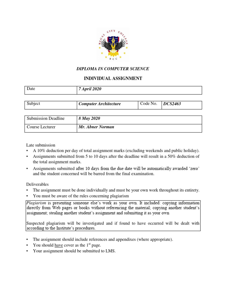 Computer Architecture Assignment Guide | PDF | Plagiarism | Computer Science