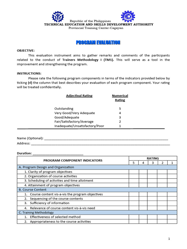 TM1 Program Evaluation | PDF | Facilitator | Program Evaluation