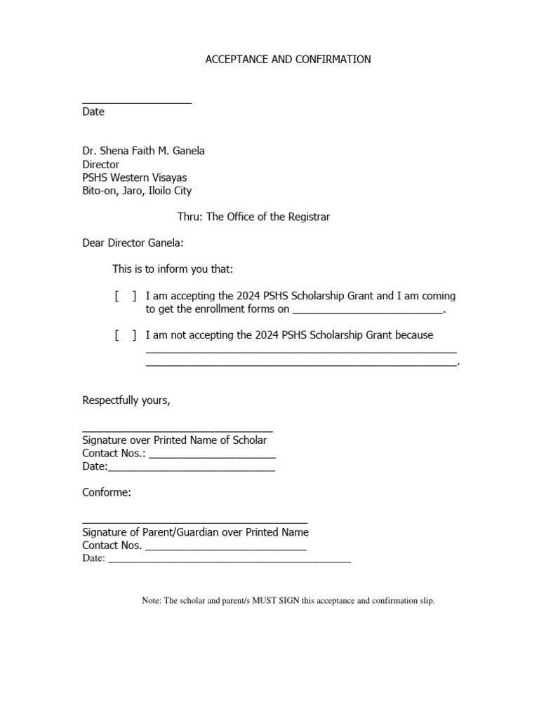 Acceptance Confirmation | PDF