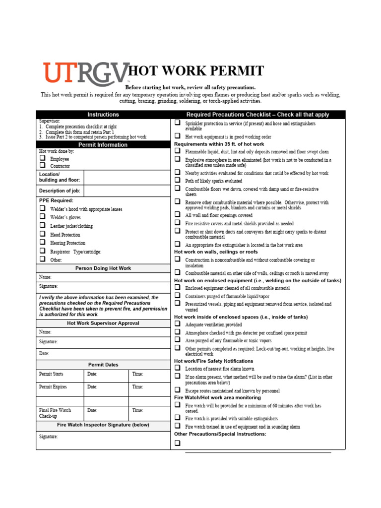 Hot Work Permit Template | Download Free PDF | Welding | Construction