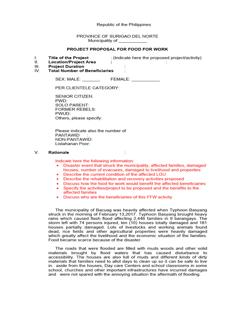 Food For Work Project Proposal Enhanced Template | PDF