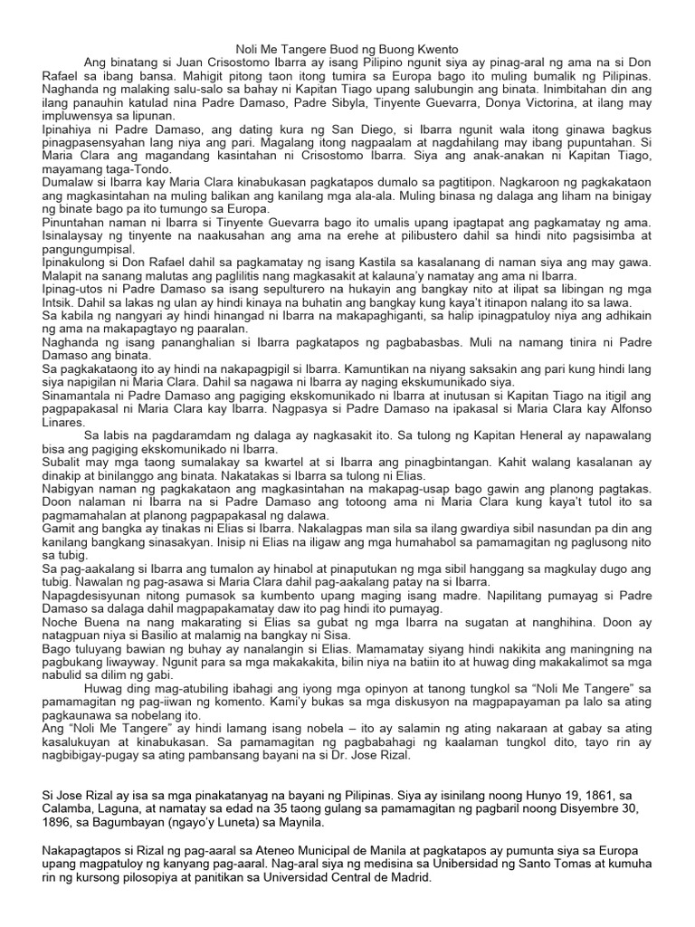 Noli Me Tangere Buod Ng Buong Kwento | PDF Noli Me Tangere Buod Ng Buong Kwento | PDF