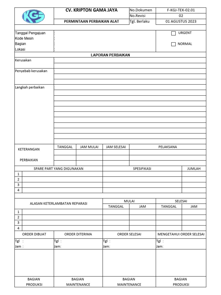 Formulir Permintaan Perbaikan Alat | PDF