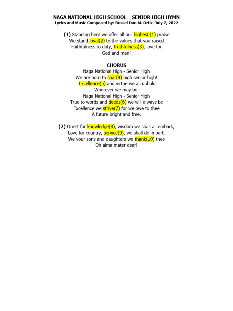 Naga Nhs SH Hymn | PDF