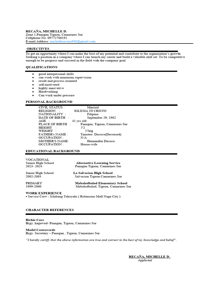 Michelle Recaña Resume Overview | PDF | Wellness