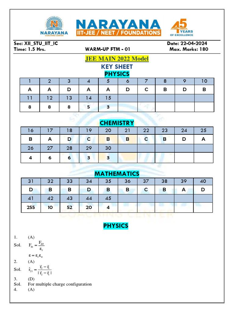 FTM-1 WARM-UP_SOL_Practice Paper (1) | PDF | Organic Chemistry | Chemistry