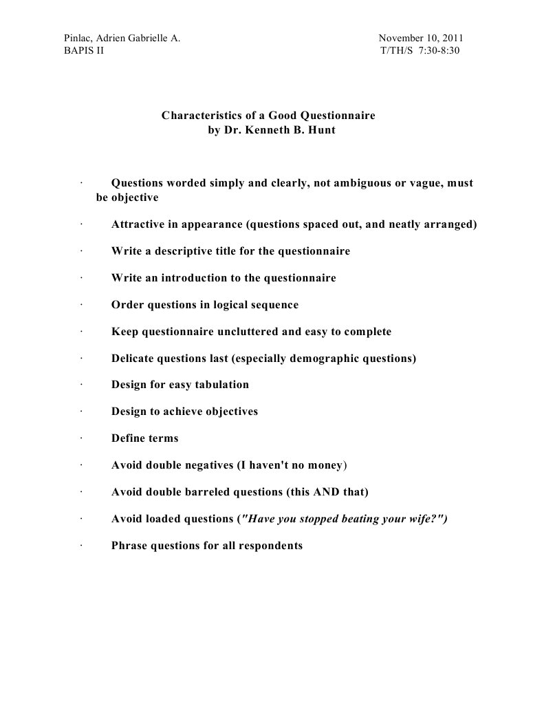 Characteristics of A Good Questionnaire | PDF