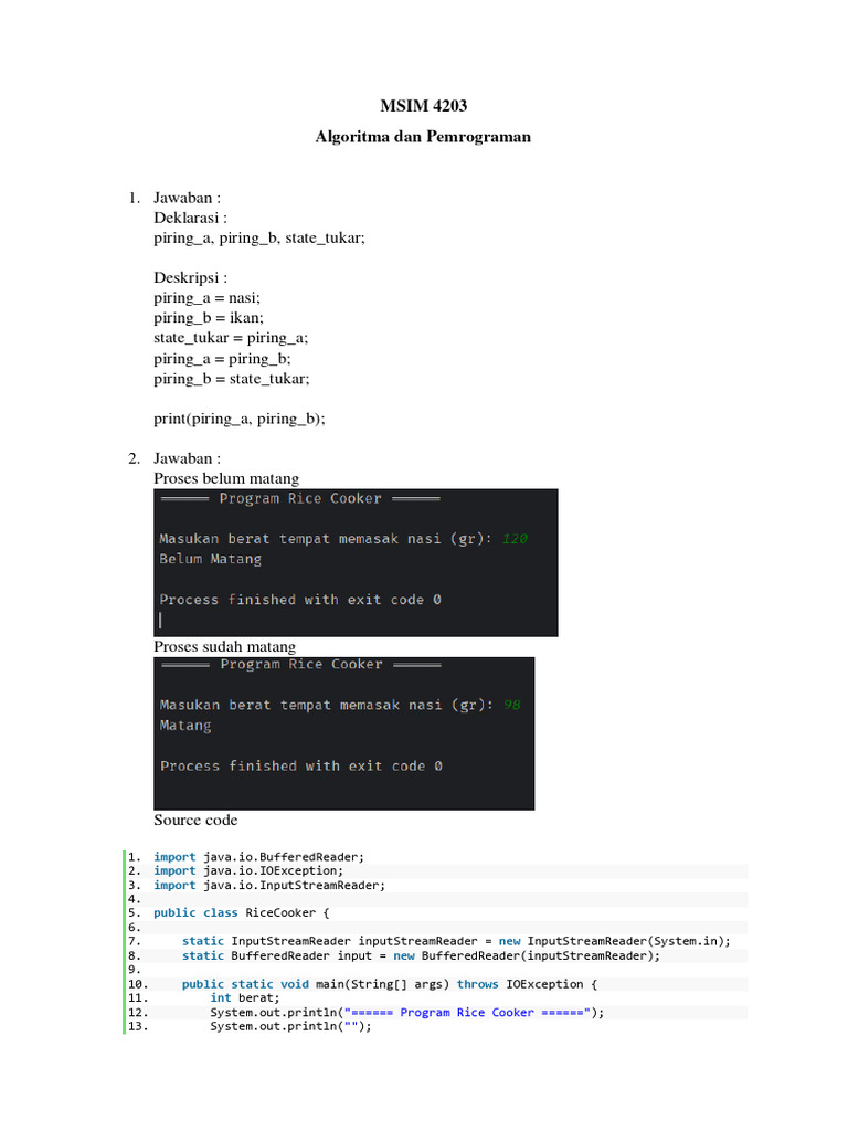 Algoritma Pemrograman Java Dasar | PDF