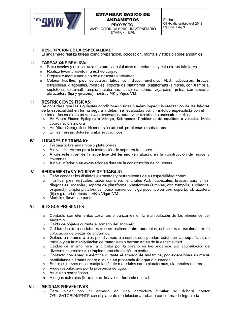 Estandar Basico Del Andamiero | Descargar gratis PDF | Andamio
