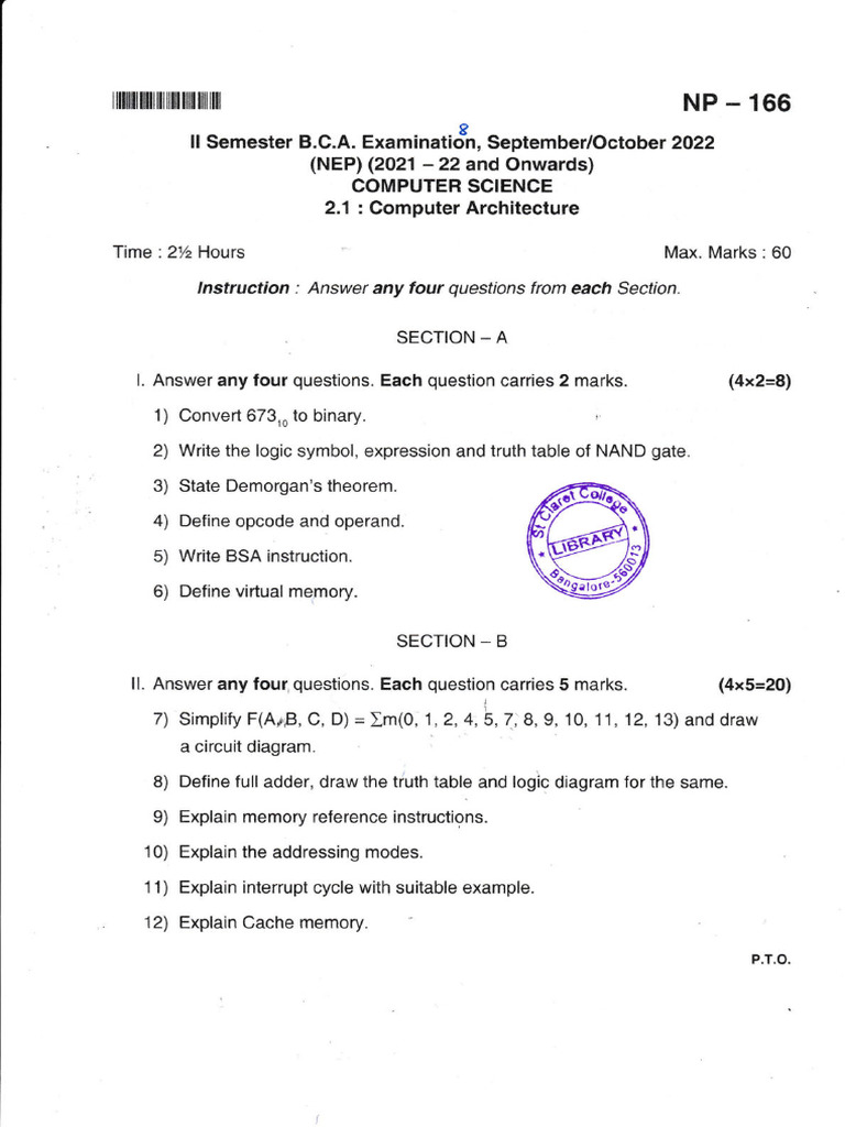 821 Computer Architecture Sep Oct 2022 | Download Free PDF | Computer Architecture | Computer ...