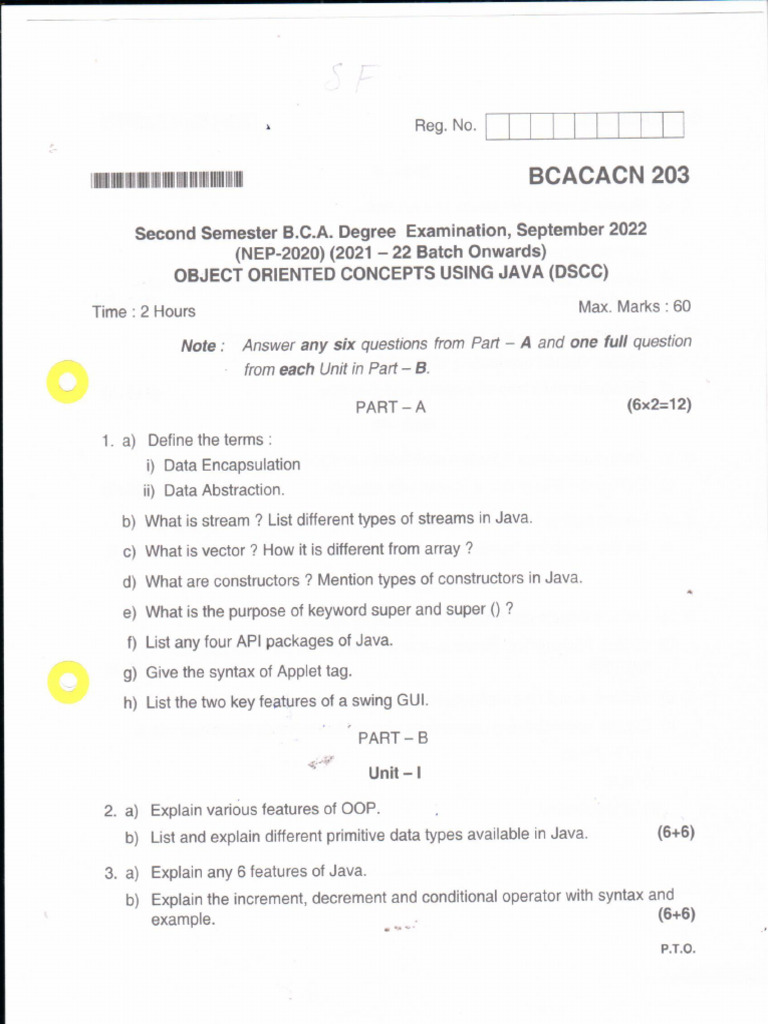 BCA II Semester Object Oriented Concept Using Java NEP September 2022 | PDF