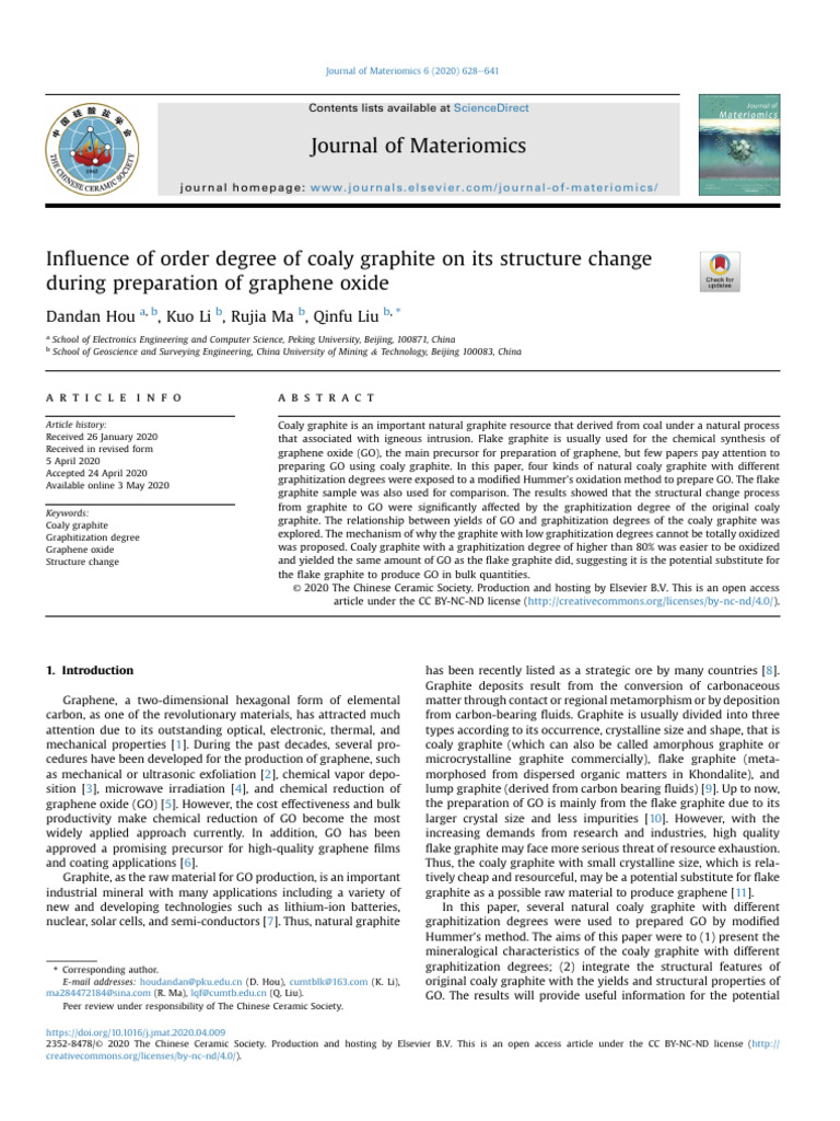 Influence of Order Degree of Coaly Graphite On Its Structu 2020 Journal ...