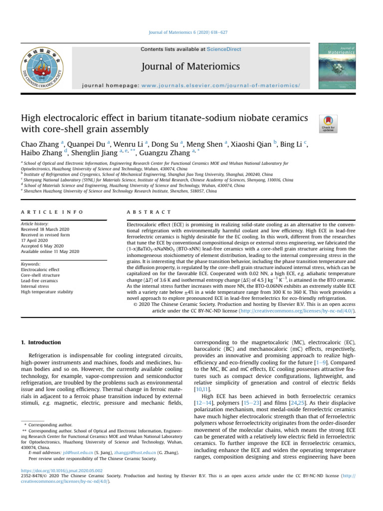 High Electrocaloric Effect in Barium Titanate Sodium Nioba 2020 Journal ...