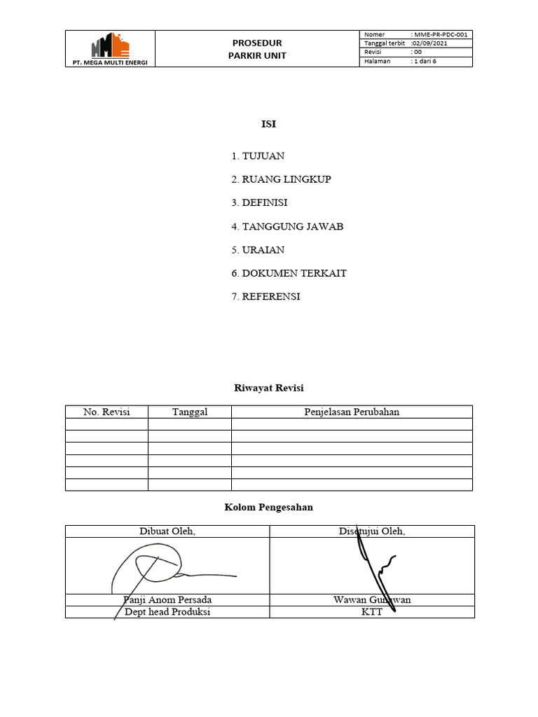MME-PR-PDC-001 Prosedur Parkir | PDF