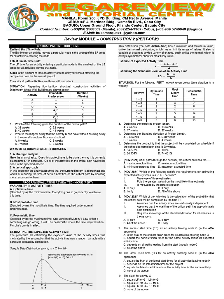 Review Module 34 - Construction 2 - Part 2 | PDF | Probability | Statistical Analysis