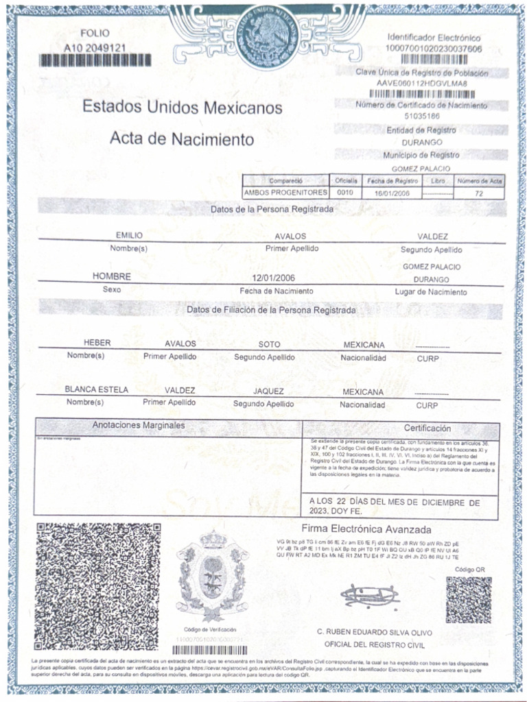 Acta de Nacimiento | PDF